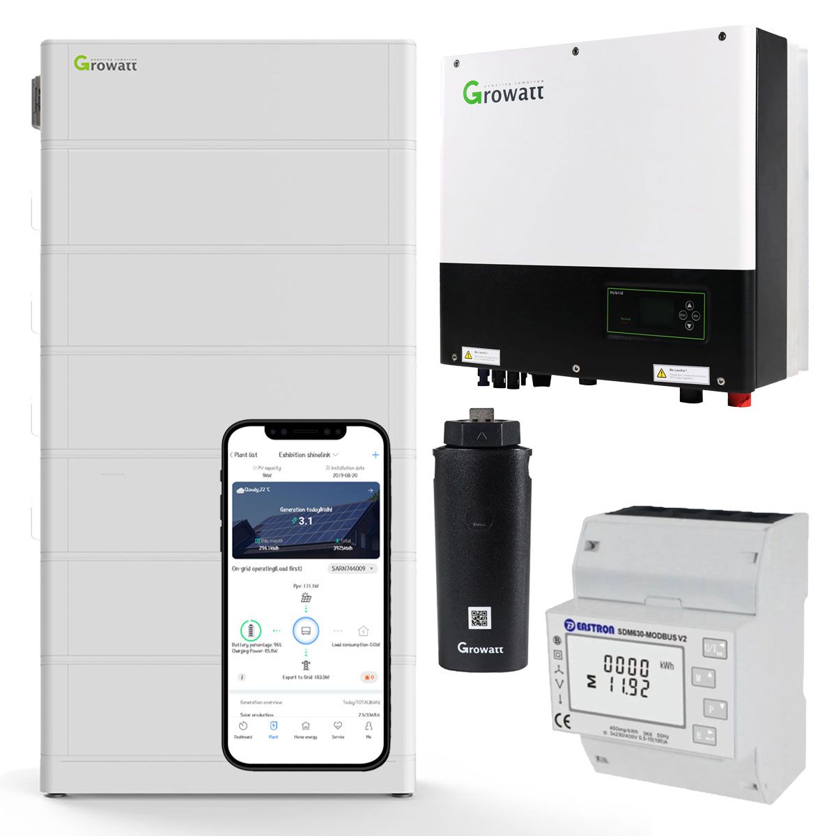 Growatt SPH10000TL3-BH-UP 10kW Hybrid Wechselrichter 3-phasig inklusive Smart Meter TPM-E 3 ...