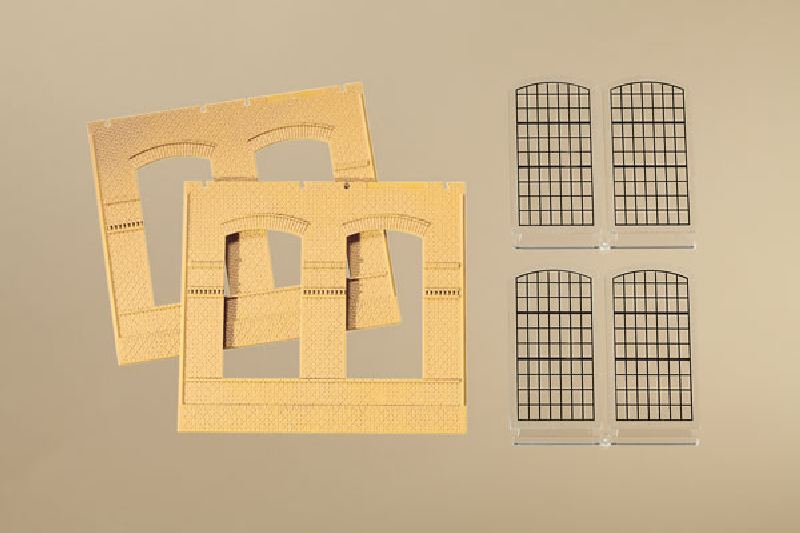 Auhagen 80604 - Wände 2326B gelb, Industriefenster