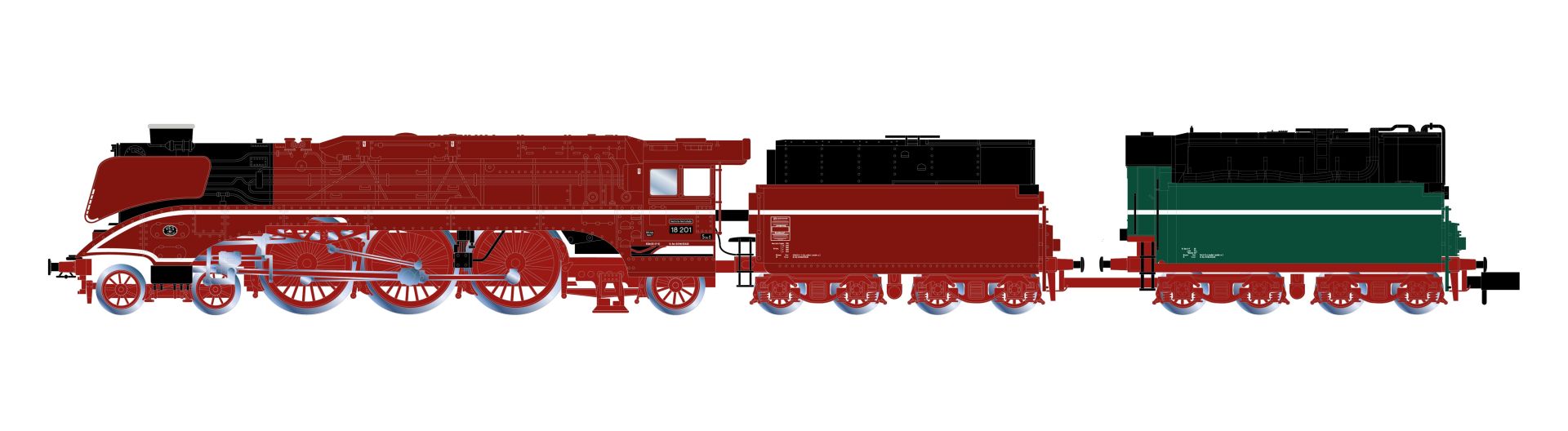 Arnold HN2664 - Dampflok 18 201 Ölender, rote Farbgebung mit grünem ...