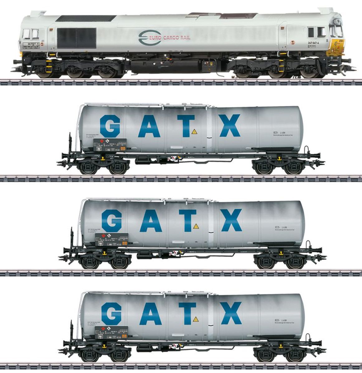 Märklin 26077 - Zugset 'Kerosin Transport', Class 77, Euro Cargo Rail und 3 Kesselwagen GATX, Ep ...