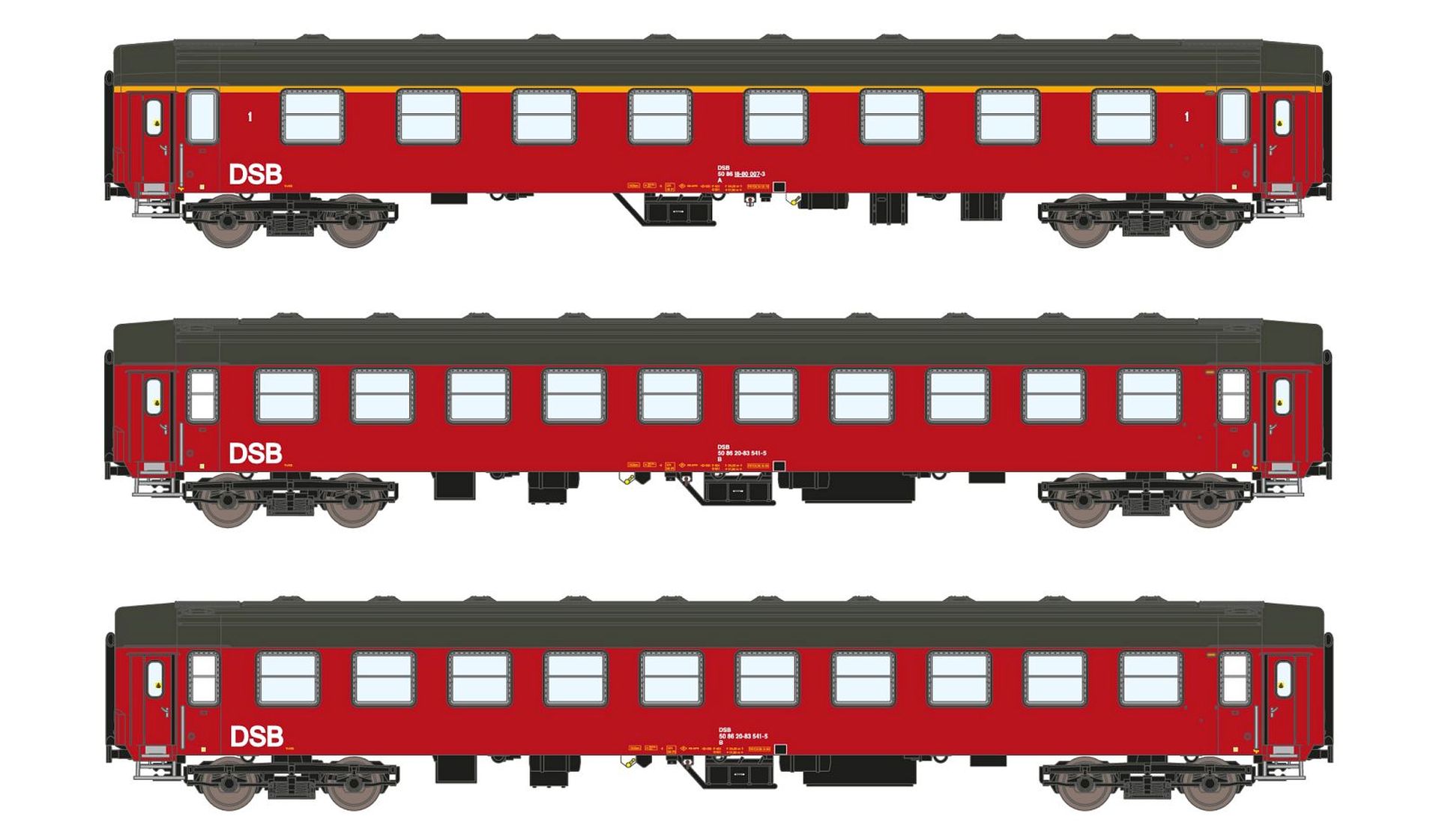 ASM 25001 - 3er Set Personenwagen UIC-Y, A+B+B, DSB, Ep.IV