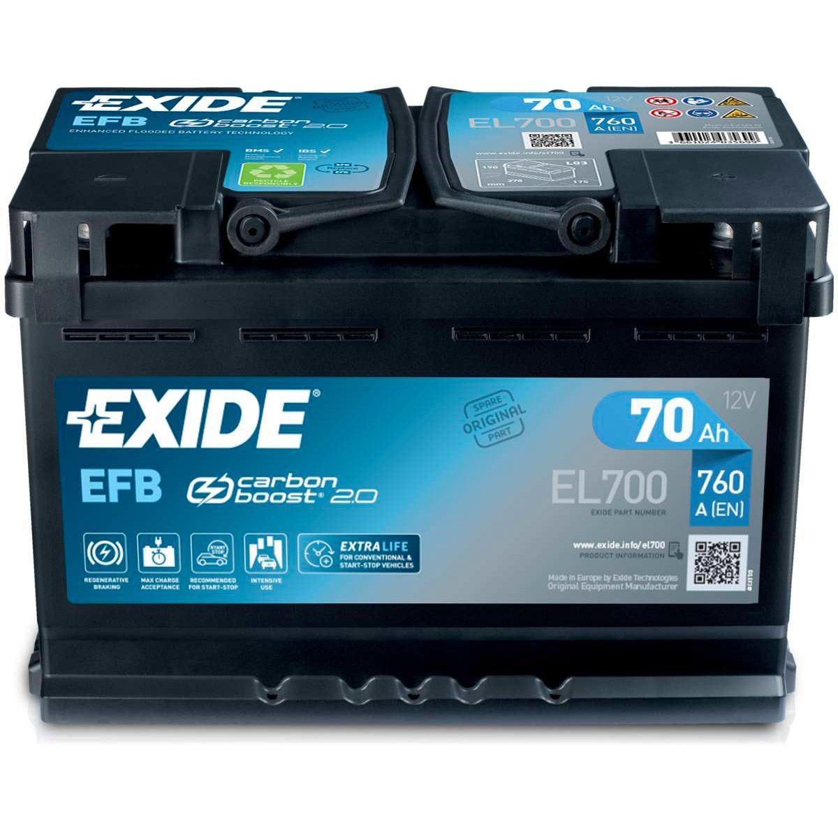 Exide EL700 Start-Stop EFB 12V 70Ah 720A Autobatterie | Online Batterien