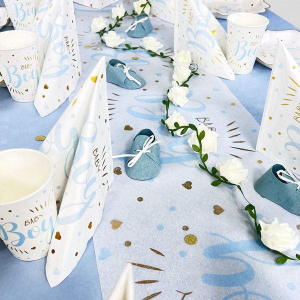 Baby Boy Gold/Weiß Party Deko-Set Jungen bis 10 Gäste, Tischdeko