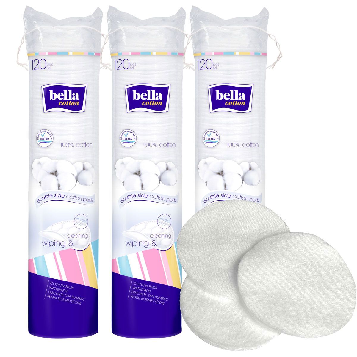 Bella Cotton Duo-Wattepads rund, 3x140 Stück